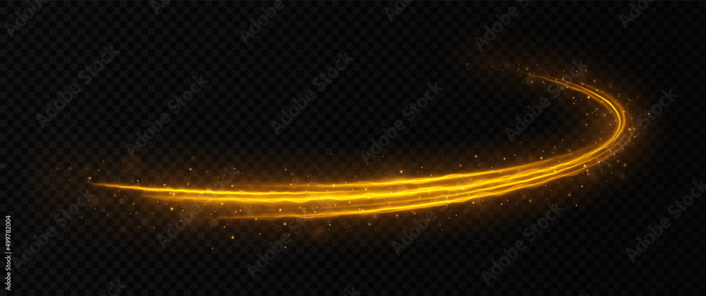 Glowing fire lines effect. Golden, glittering magic gold particles ...