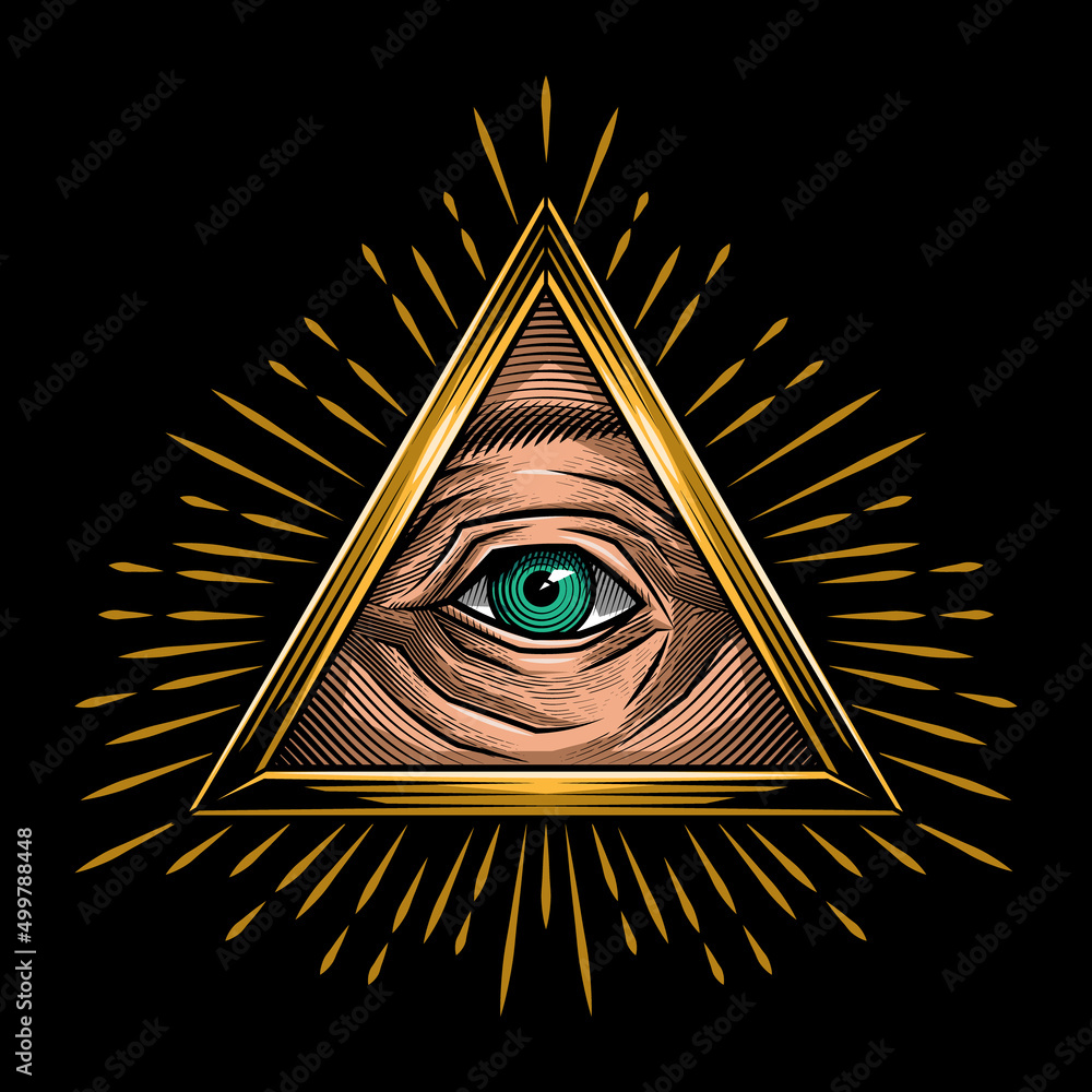 Eye of providence. Vector illustration of golden triangle pyramid with ...