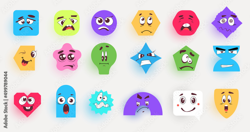 Abstract geometric comic shapes, cute doodle characters. Cartoon clip ...