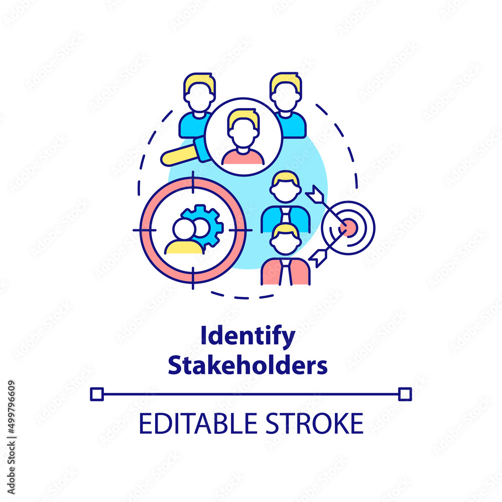 Identify stakeholders concept icon. Step of stakeholder relations ...