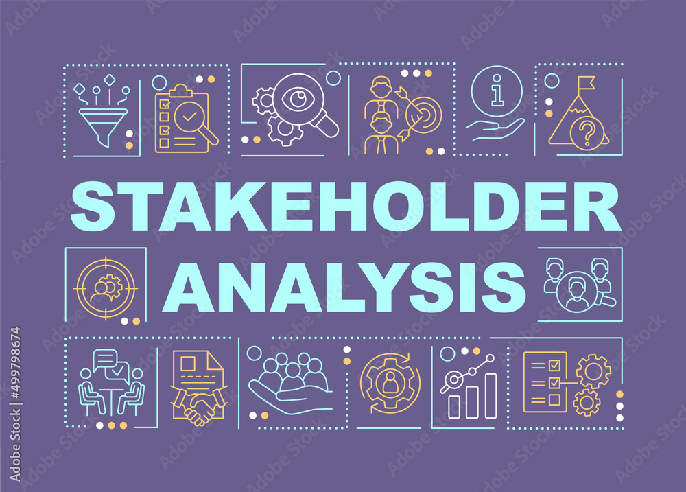 Stakeholder analysis word concepts purple banner. Potential partners ...