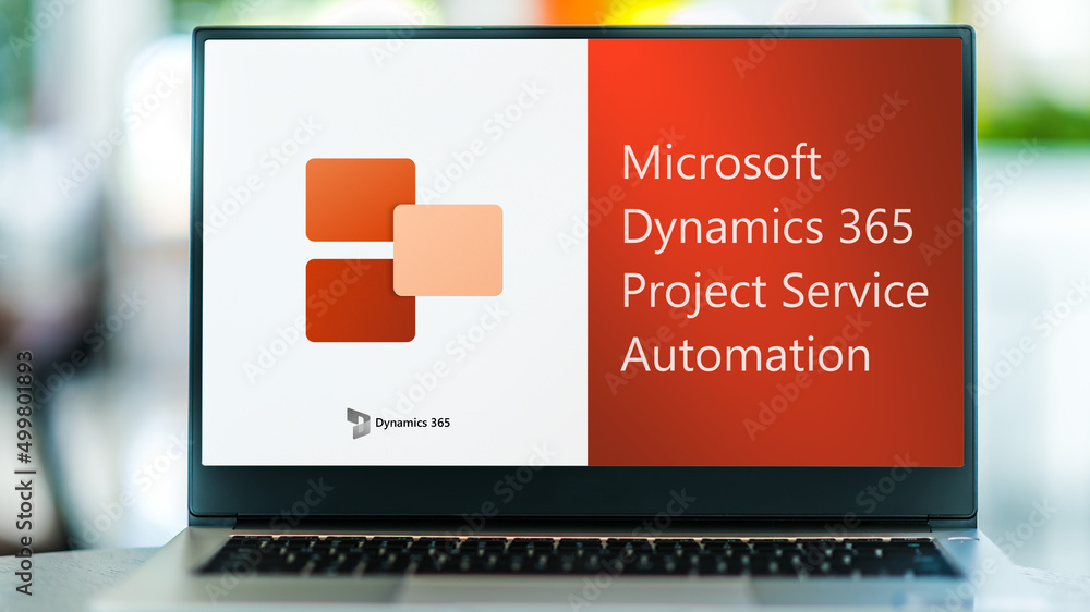 Foto de Laptop computer displaying logo of Microsoft Dynamics 365 ...
