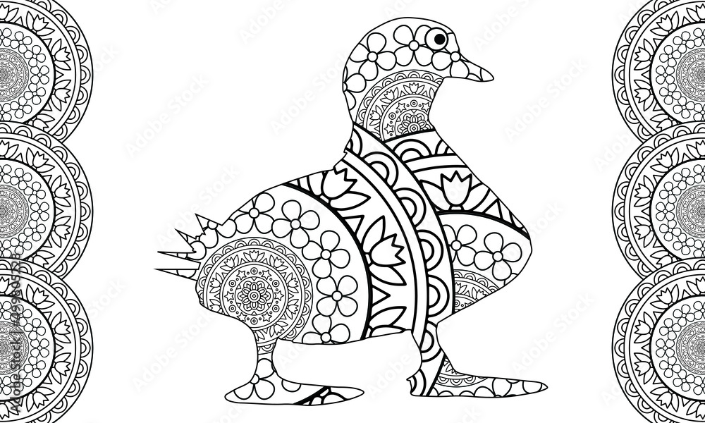 Duck coloring page for children and adults. Pattern isolated. Cartoon ...