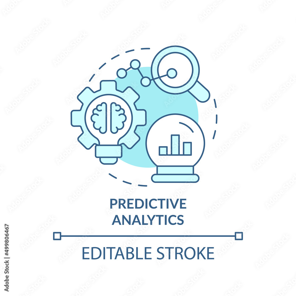 Predictive analytics turquoise concept icon. Automated data management ...