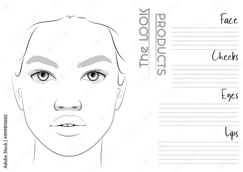 Realistic Makeup Artist Face Chart Blank Template. Vector Illustration ...