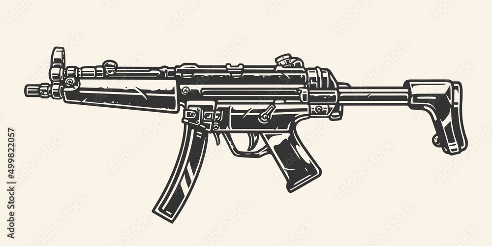 Submachine gun vintage label monochrome Stock Vector | Adobe Stock