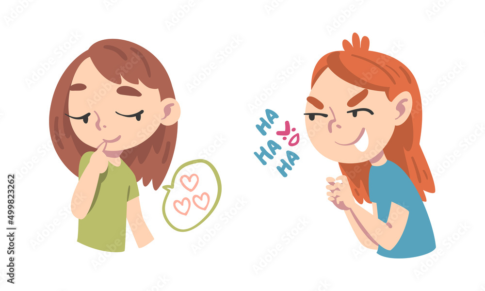 Emotional children set. Girls with spiteful and dreaming face ...