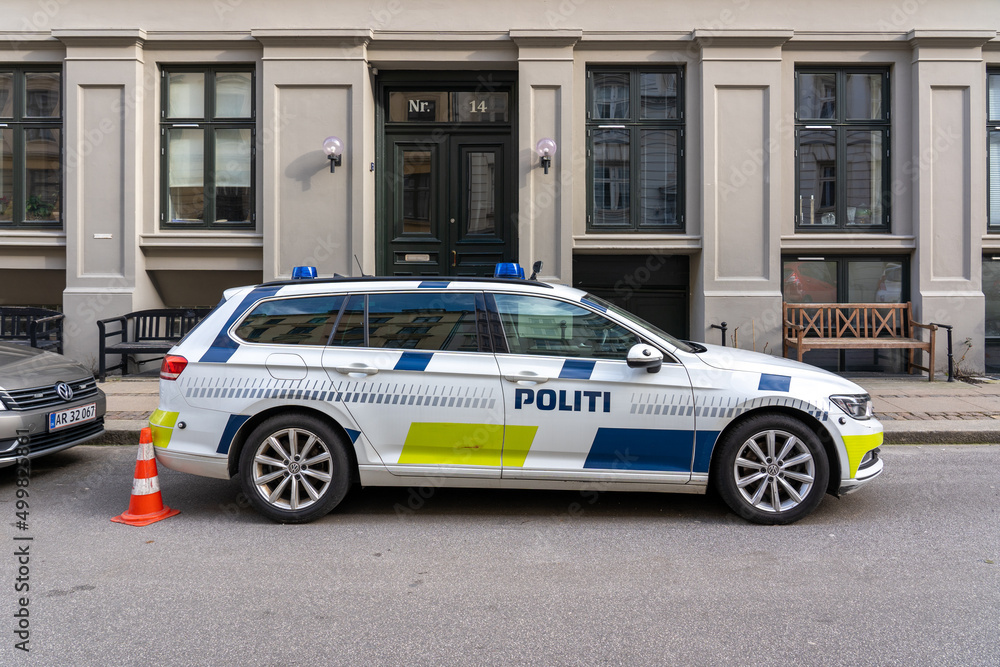 Copenhagen, Denmark. - March 1, 2022: Side view of a police car parked ...