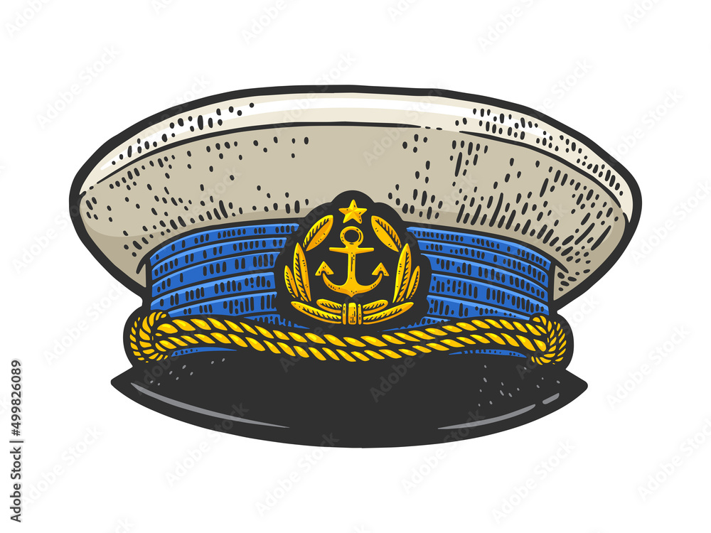 Captain cap uniform color sketch engraving vector illustration. T-shirt ...