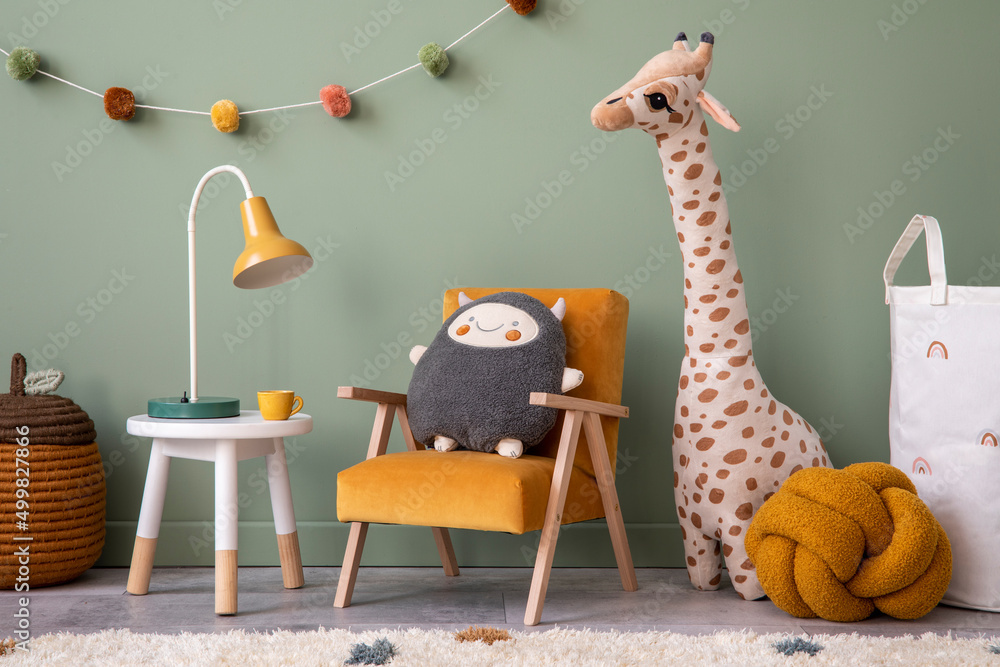 Creative composition of stylish and cozy child room interior design ...