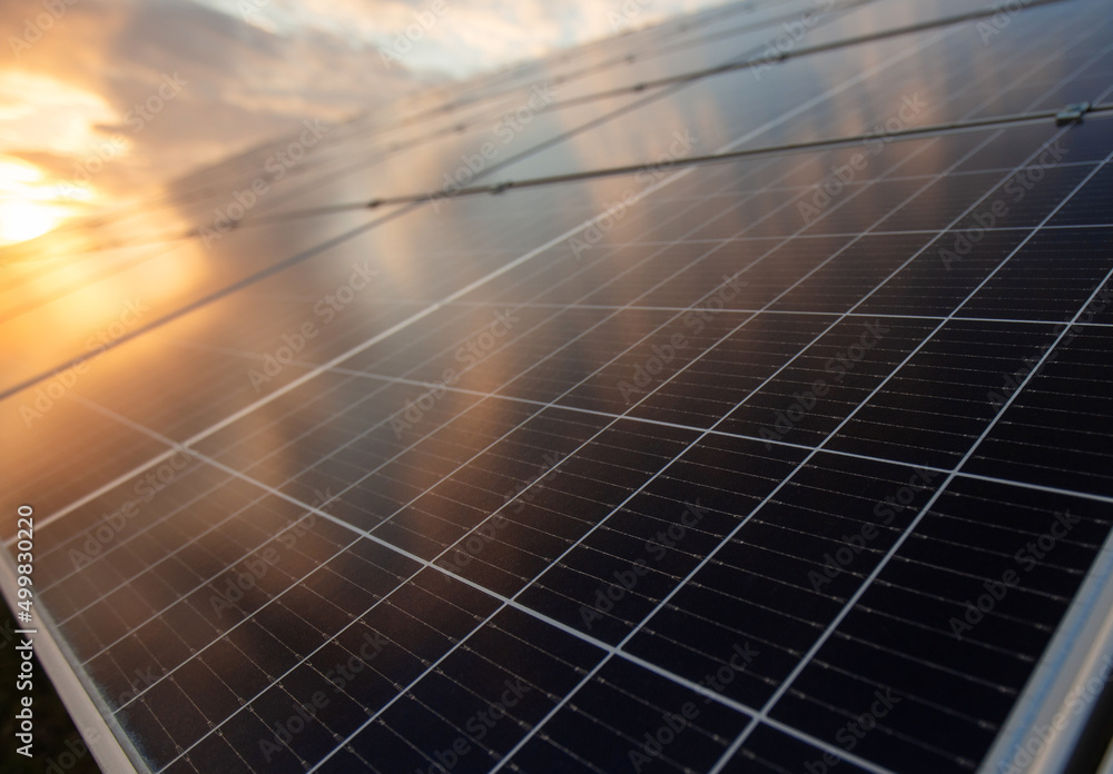 Solar panels on sky background. Solar power plant. Green electricity ...