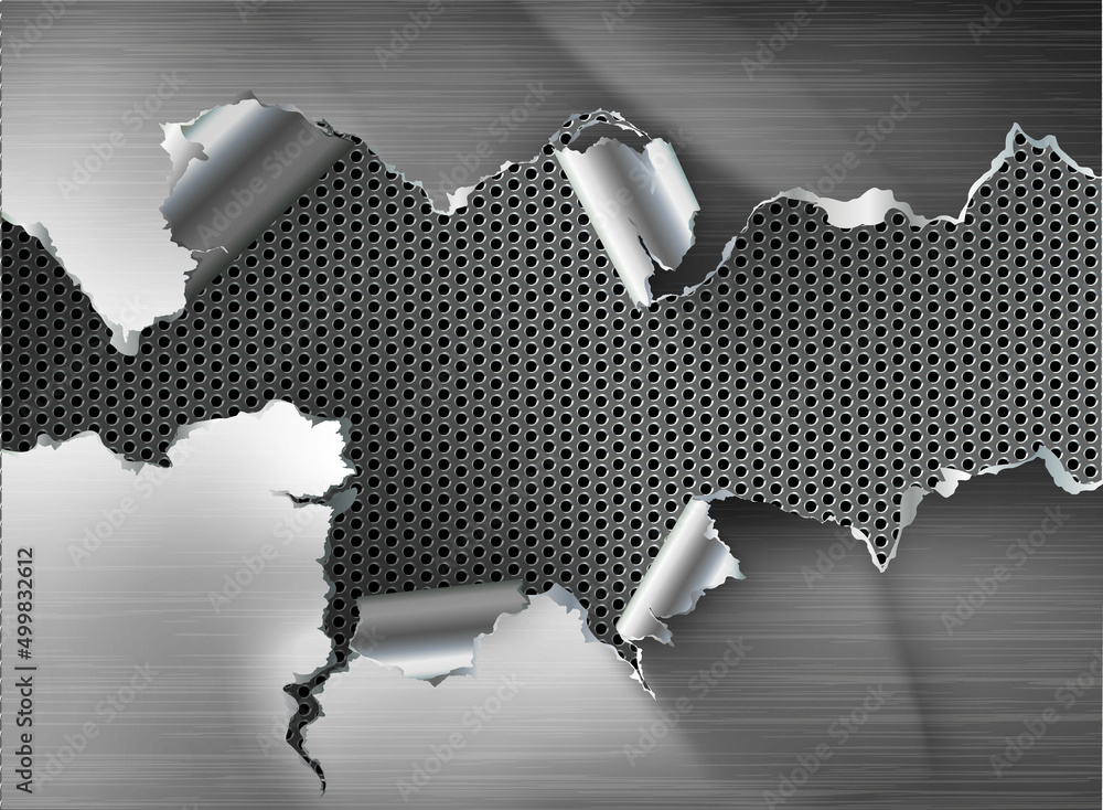 ragged Hole torn in ripped metal on steel background Stock Vector ...