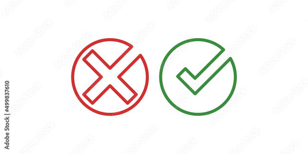 Tick and cross. Checkmark line icon set. Tick and cross buttons. Check ...