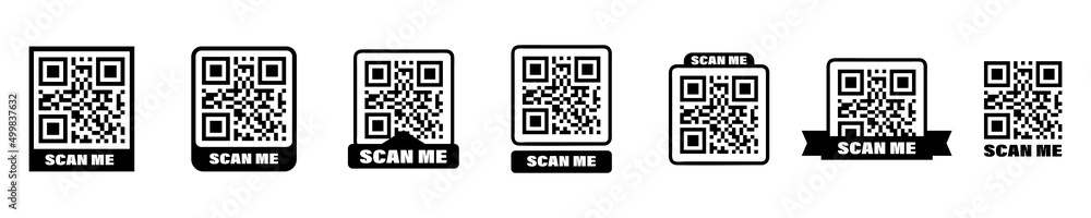 Scanner qr codes. Scan me icon set. Scan me template set with QR codes ...