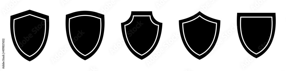 Shields line icon set. Different shields shapes. Line art. Protect ...
