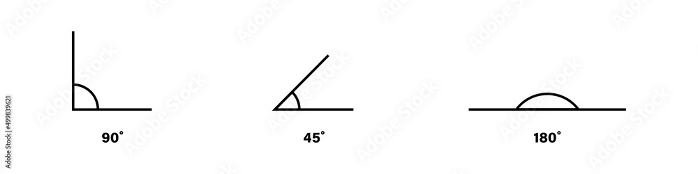 45 90 and 180 degree icon set. Different angles degrees icon set ...