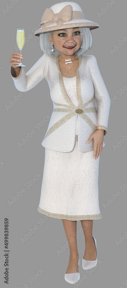 Flossy is an on the go senior woman with straight white hair and big ...