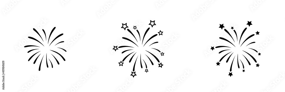 Fireworks icons set on white background for celebration design ...