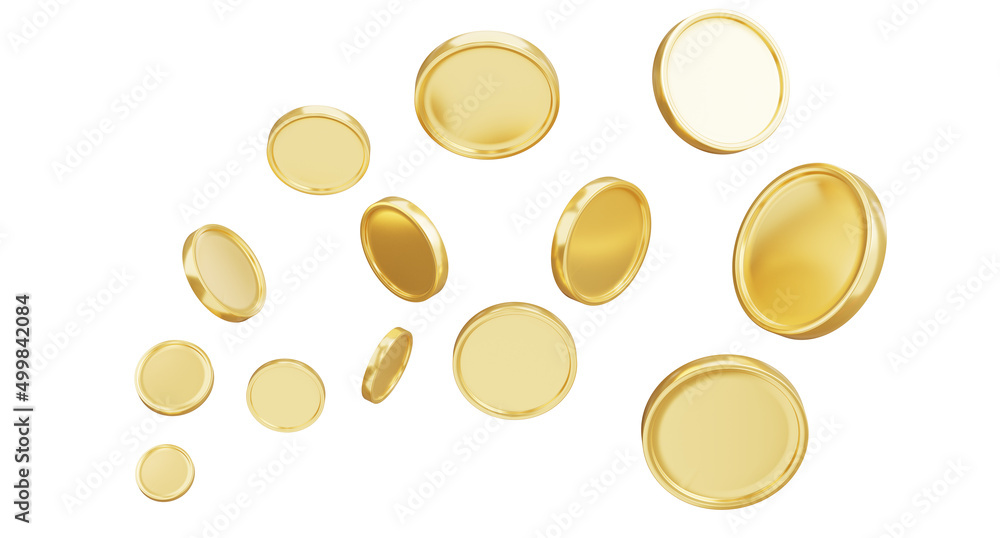 3d render of gold coins floating on white background,with clipping path ...