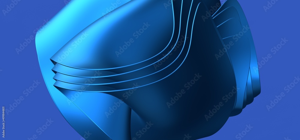 3D render abstract background of smooth lines of spline blue waves ...