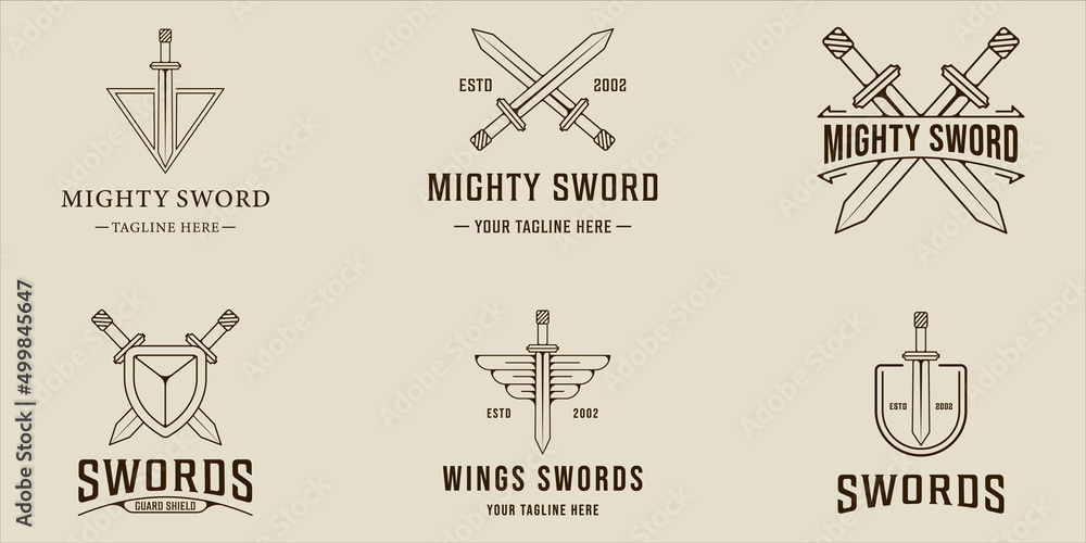 set of sword logo vector line art simple illustration template icon ...