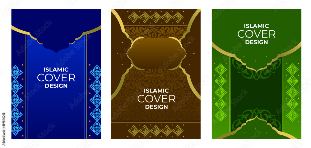 set of islamic book cover with arabic ornament in the various color and ...