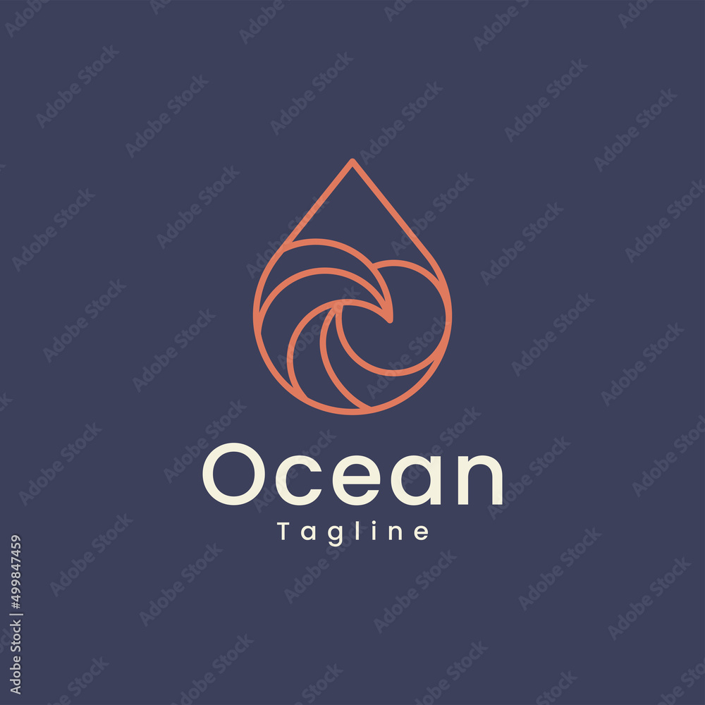 Ocean Sun Wave line outline Logo Design Template Stock Vector | Adobe Stock