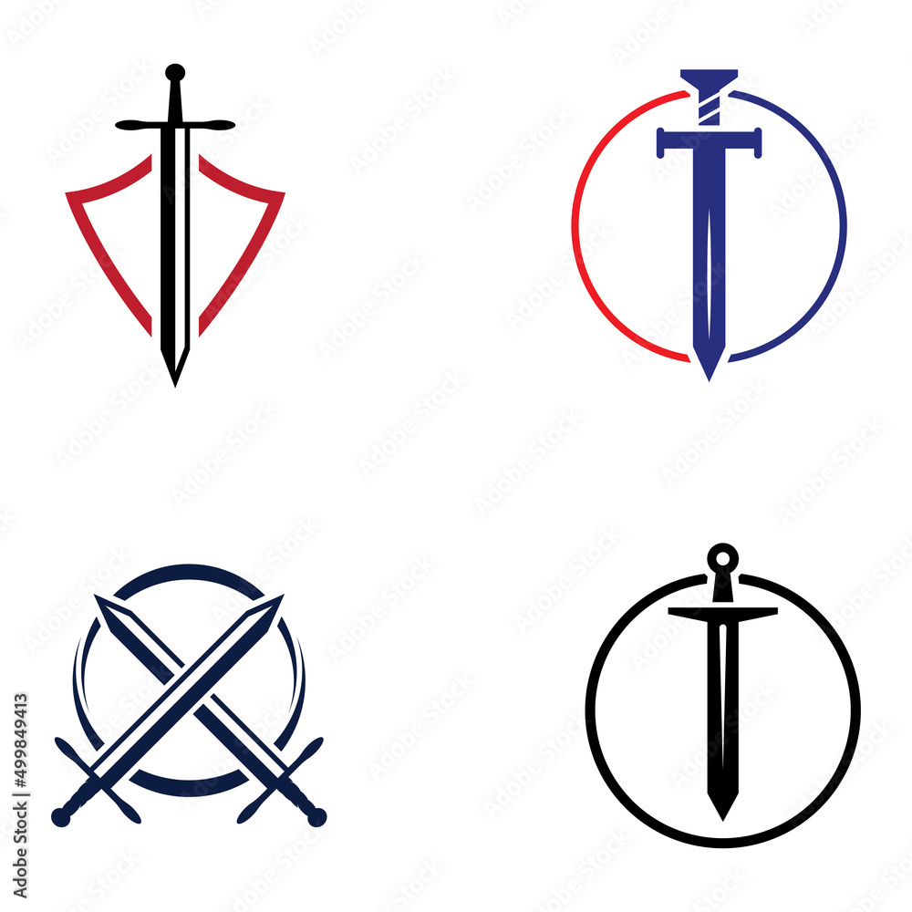 Sword, shield and king's sword logo. Logo design vector illustration ...