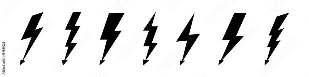 Electric lightning bolt symbols. Electric thunderbolt set. Lightning ...