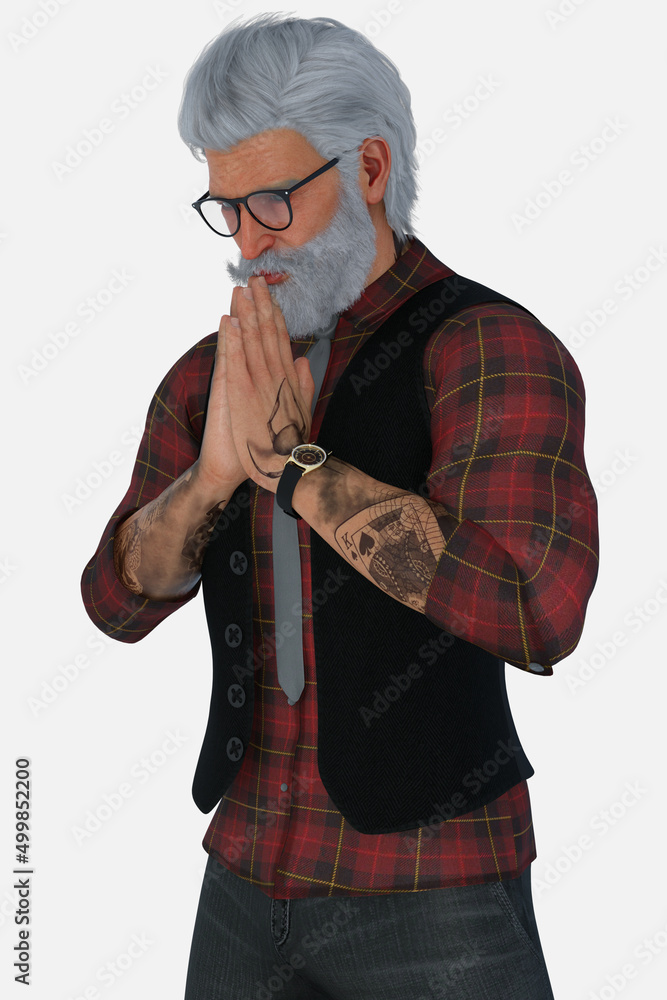 Close-up portrait of Marco, a 3D illustration computer character model ...