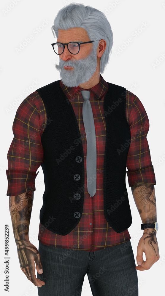 Close-up portrait of Marco, a 3D illustration computer character model ...