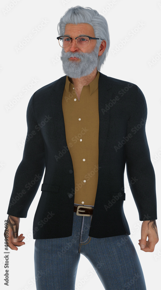 Close-up portrait of Marco, a 3D illustration computer character model ...