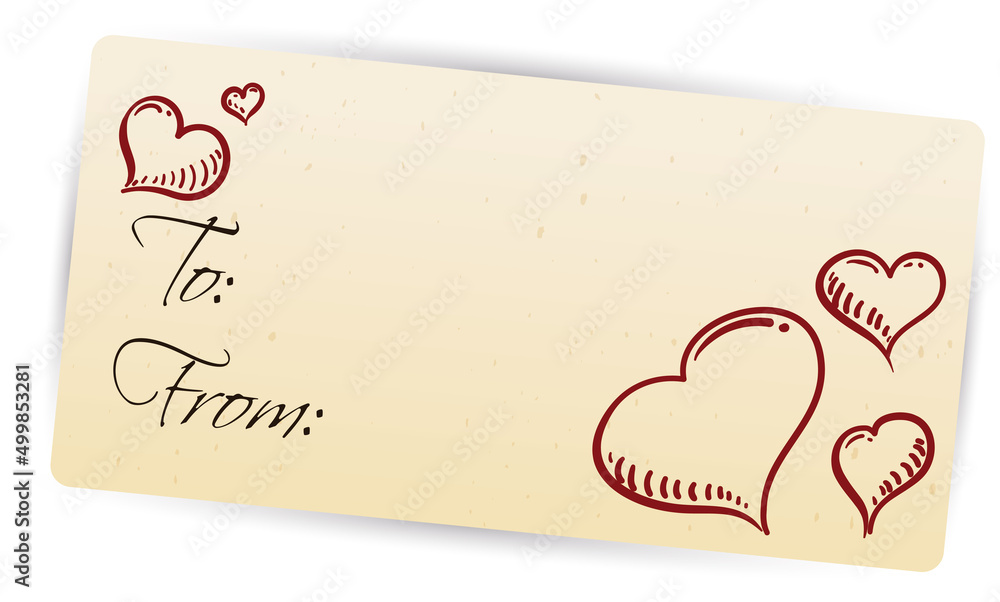 Gift card template made of scroll paper with hearts drawing, Vector ...