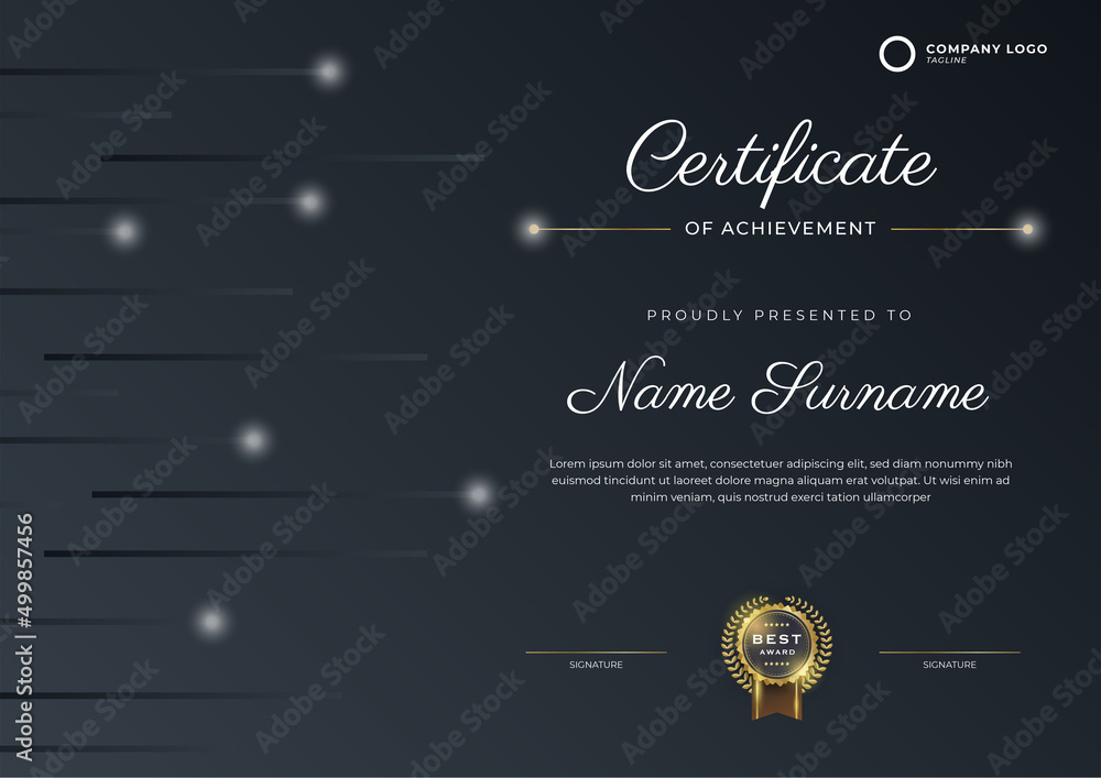 Modern black certificate template and border, for award, diploma, and ...