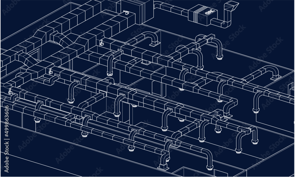 BIM air ducts design 3d vector blueprint Stock Vector | Adobe Stock