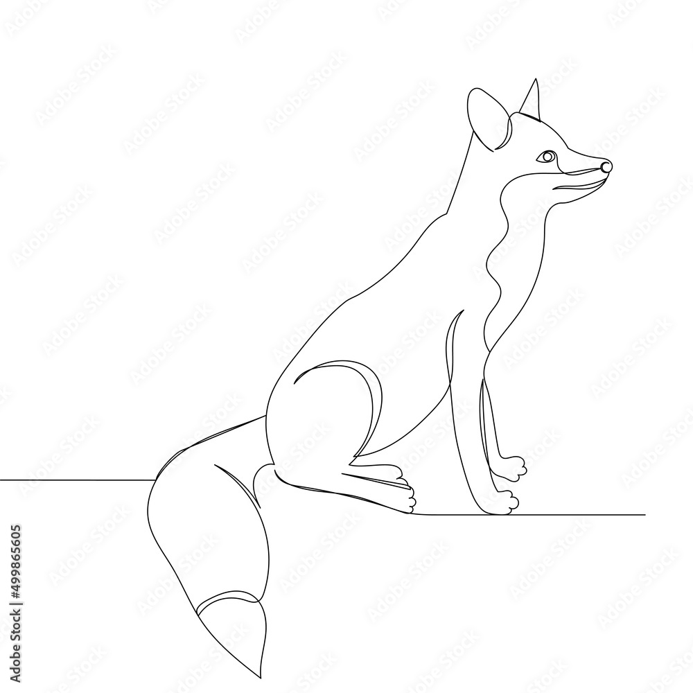 fox drawing by one continuous line, sketch, vector Stock Vector | Adobe ...