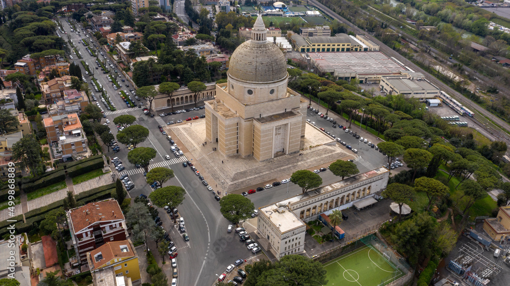 Aerial view of the basilica of Santi Pietro e Paolo a Via Ostiense in ...