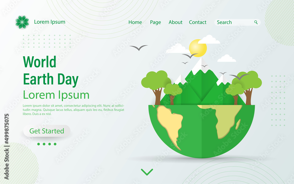 World Earth Day Website landing page design with mountain, trees and ...