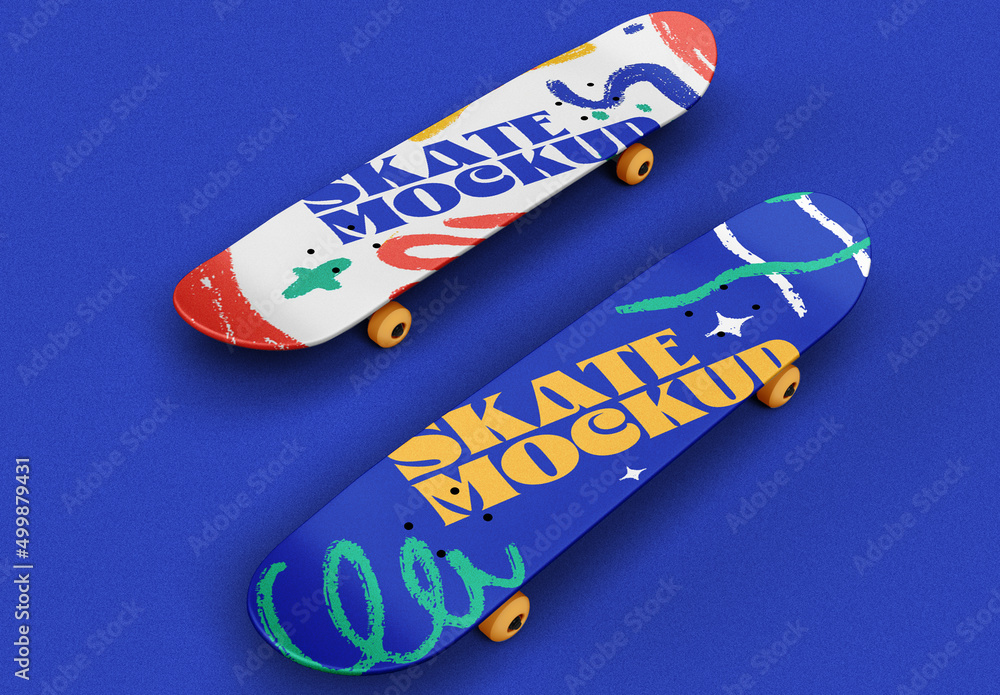 Skateboard Mockup Set on Bold Blue Background – Realistic Sports ...