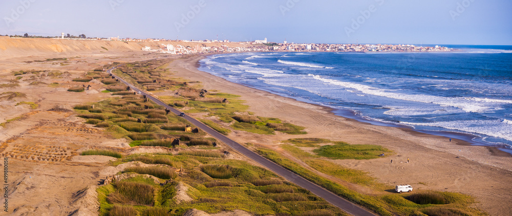 Trujillo, Peru: Aerial view of the coast and the plantation of reeds ...