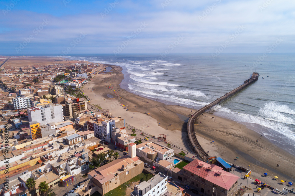 Pimentel, Chiclayo, Peru: Aerial view of the Pimentel pier, the longest ...