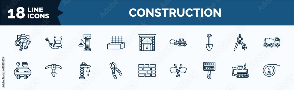 set of construction web icons in outline style. thin line icons such as ...