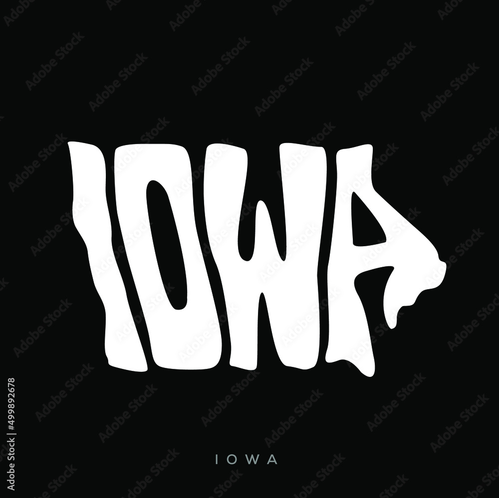 Iowa map typography. Iowa state map typography. Iowa lettering. Stock ...