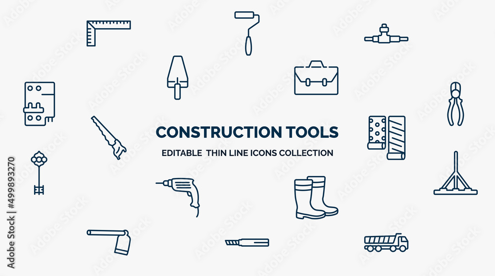 concept of construction tools web icons in outline style. thin line ...