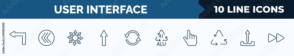 set of 10 user interface web icons in outline style. thin line icons such as left turn, go back ...