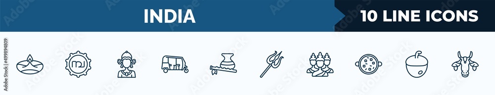 set of 10 india web icons in outline style. thin line icons such as ...