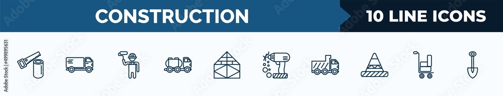 set of 10 construction web icons in outline style. thin line icons such ...
