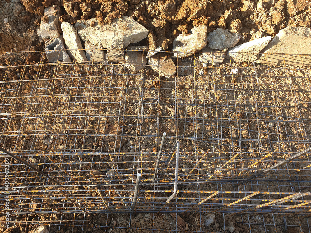 Construction workers fabricating steel reinforcement bar at the ...