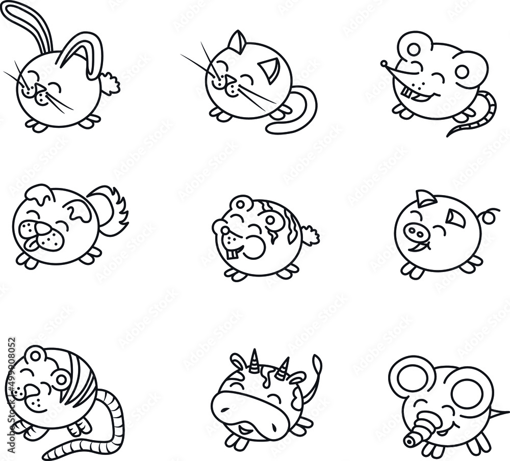 Hand drawn cartoon animal set. Cute animals for kids childern design ...