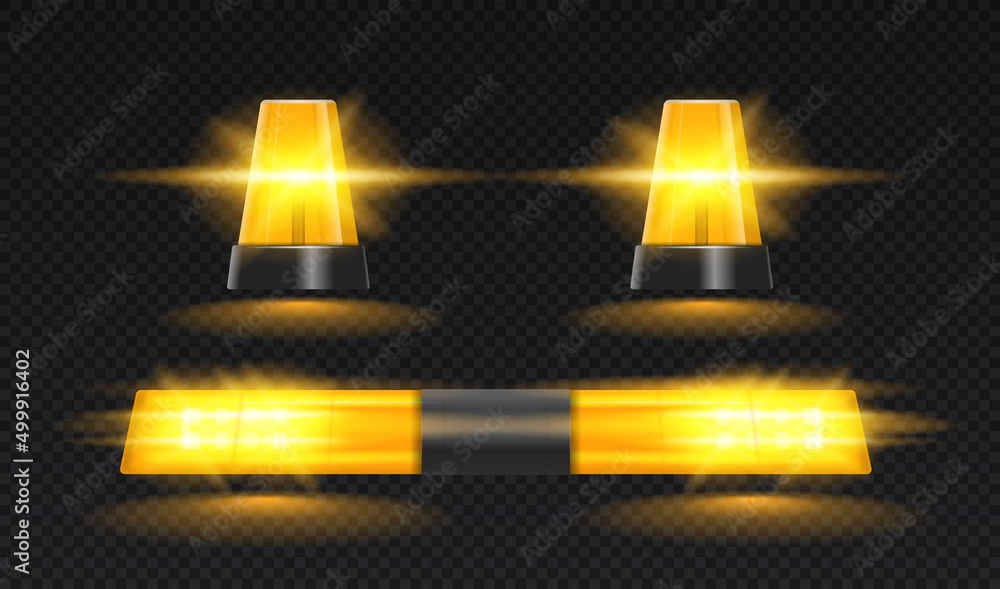 Set of Realistic flashers. Yellow sirens for emergency medical vehicles ...